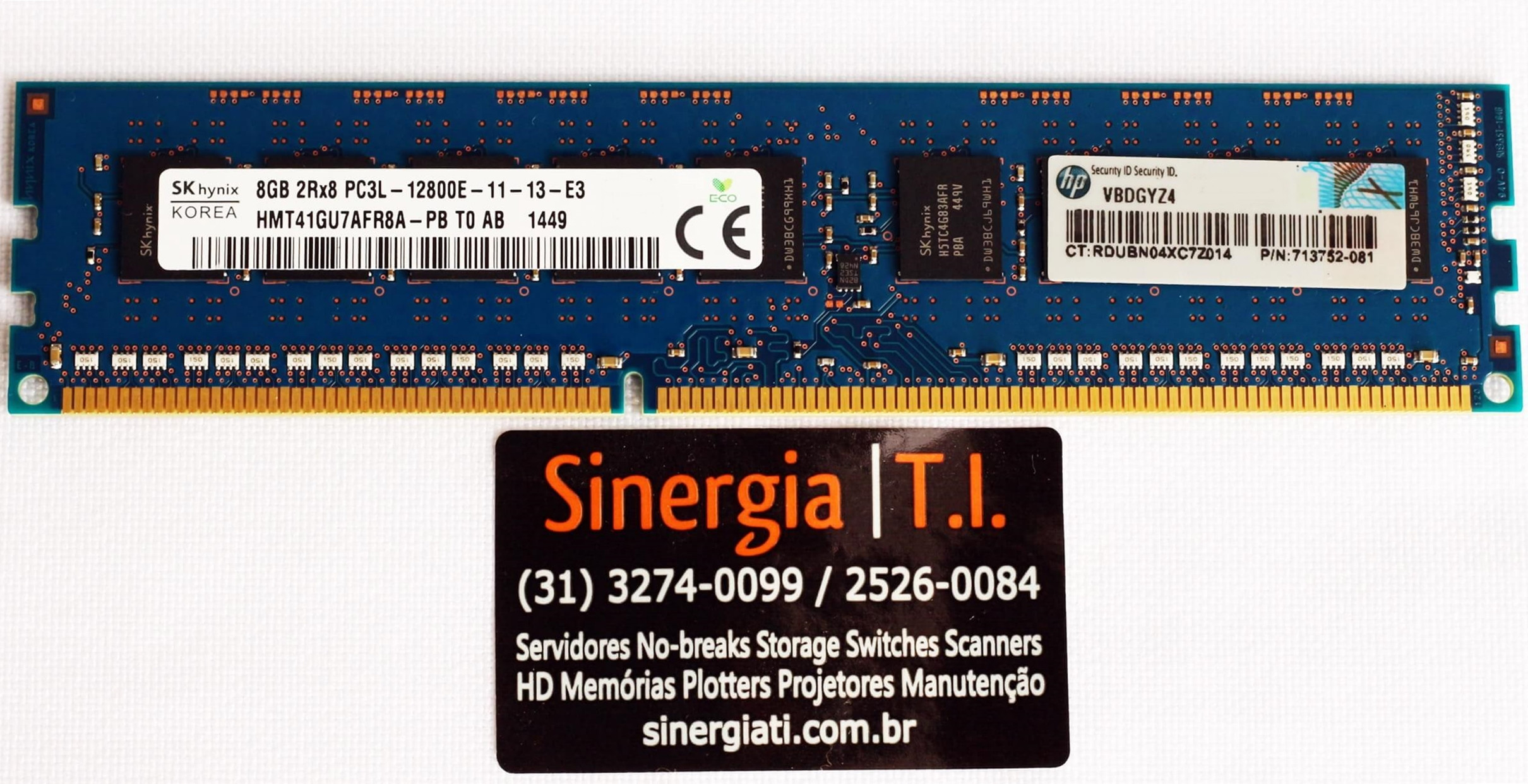 HMT41GU7AFR8A-PB Memória RAM HPE 8GB DDR3 2Rx8 PC3L-12800E 1600 MHz ECC ...