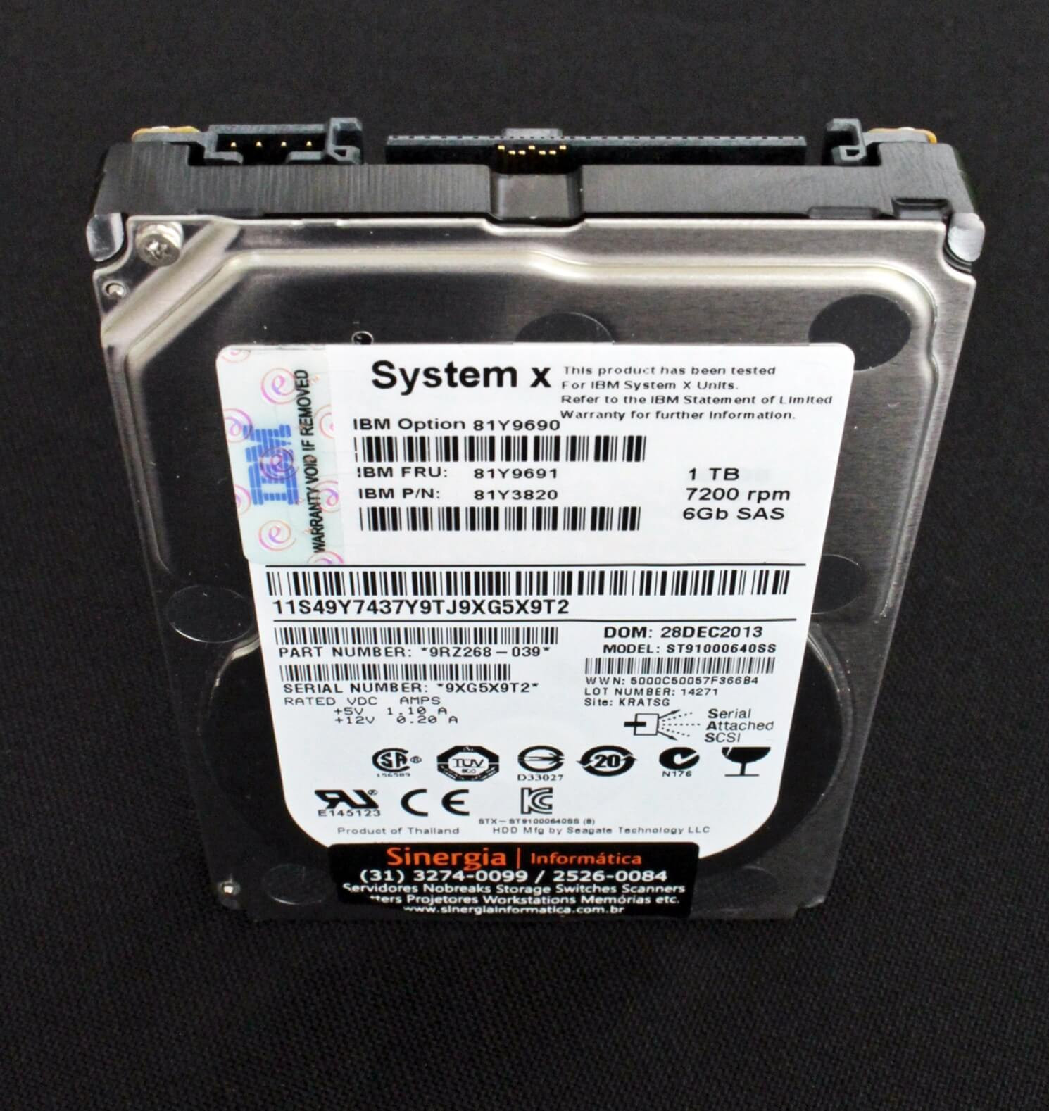 ST91000640SS | HD IBM 1TB SAS 6 Gbps 7.2K RPM 2,5" para Servidor Model