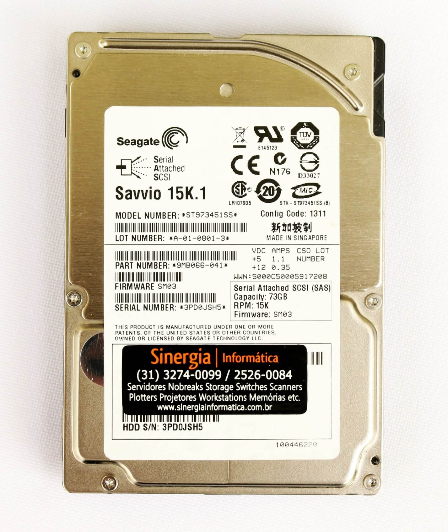 ST973451SS | HD Seagate 73GB SAS 3 Gbps 15K RPM SFF 2,5" SCSi Savvio 15K.1 Model
