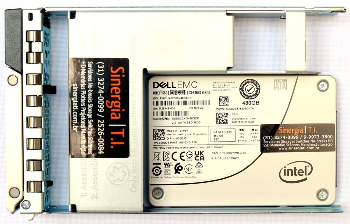SSD Dell 480GB SATA Uso Combinado 6Gbps 512e 2.5polegadas com 3 ...