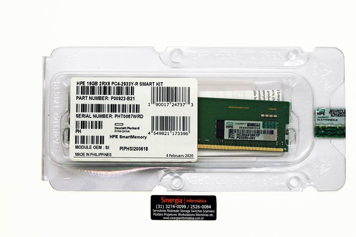 P00922-B21 | Memória HPE 16GB Dual Rank x8 DDR4-2933 para Servidor ...