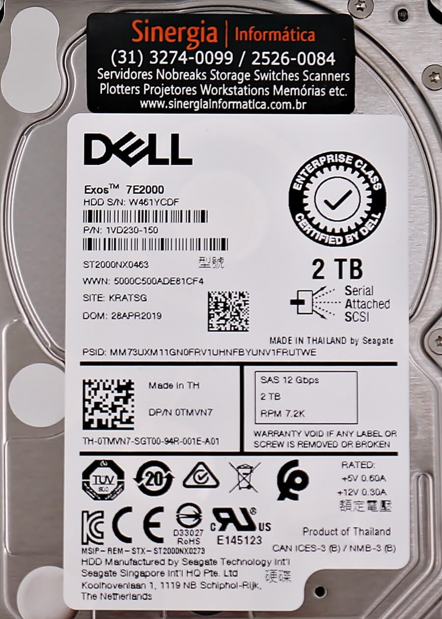 400-ATJX | HD Dell 2TB SAS 12 Gbps 7.2K RPM LFF 3,5" para Servidor para ...