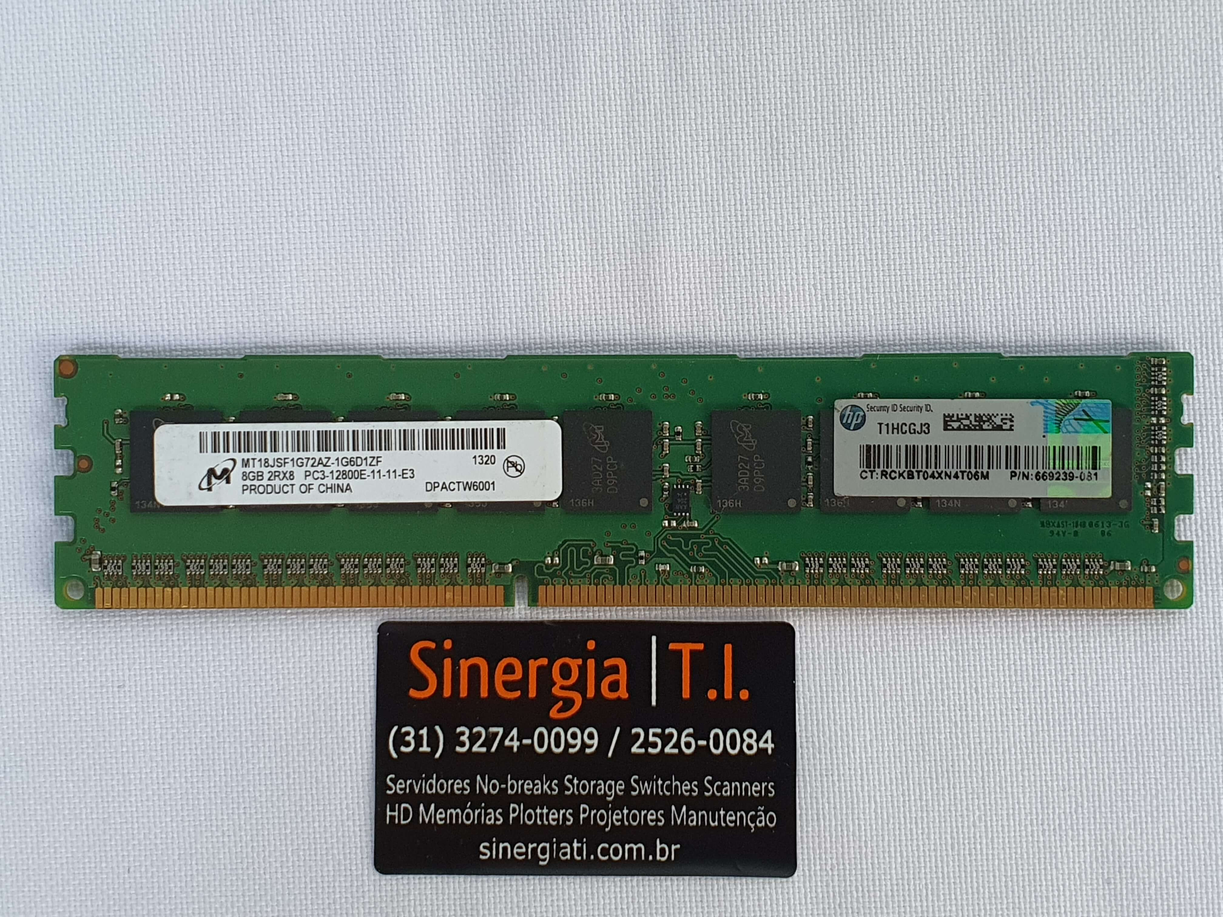 669239-081 Memória RAM HPE 8GB DDR3 2Rx8 PC3L-12800E 1600 MHz ECC UDIMM para Servidor DL160 ...