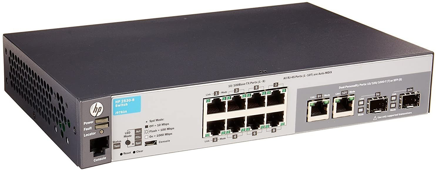 J9783A | Switch HPE Aruba 2530-8 com 8 Portas 10/100 2 portas 10/100 ...